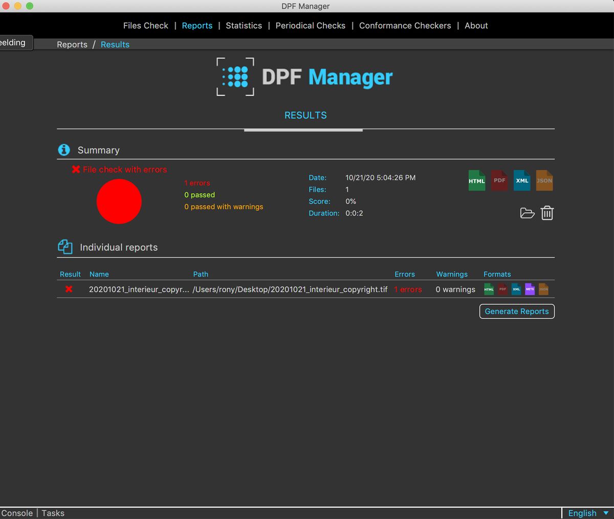 Valideren van TIFF-bestanden met DPF-Manager - Tracks